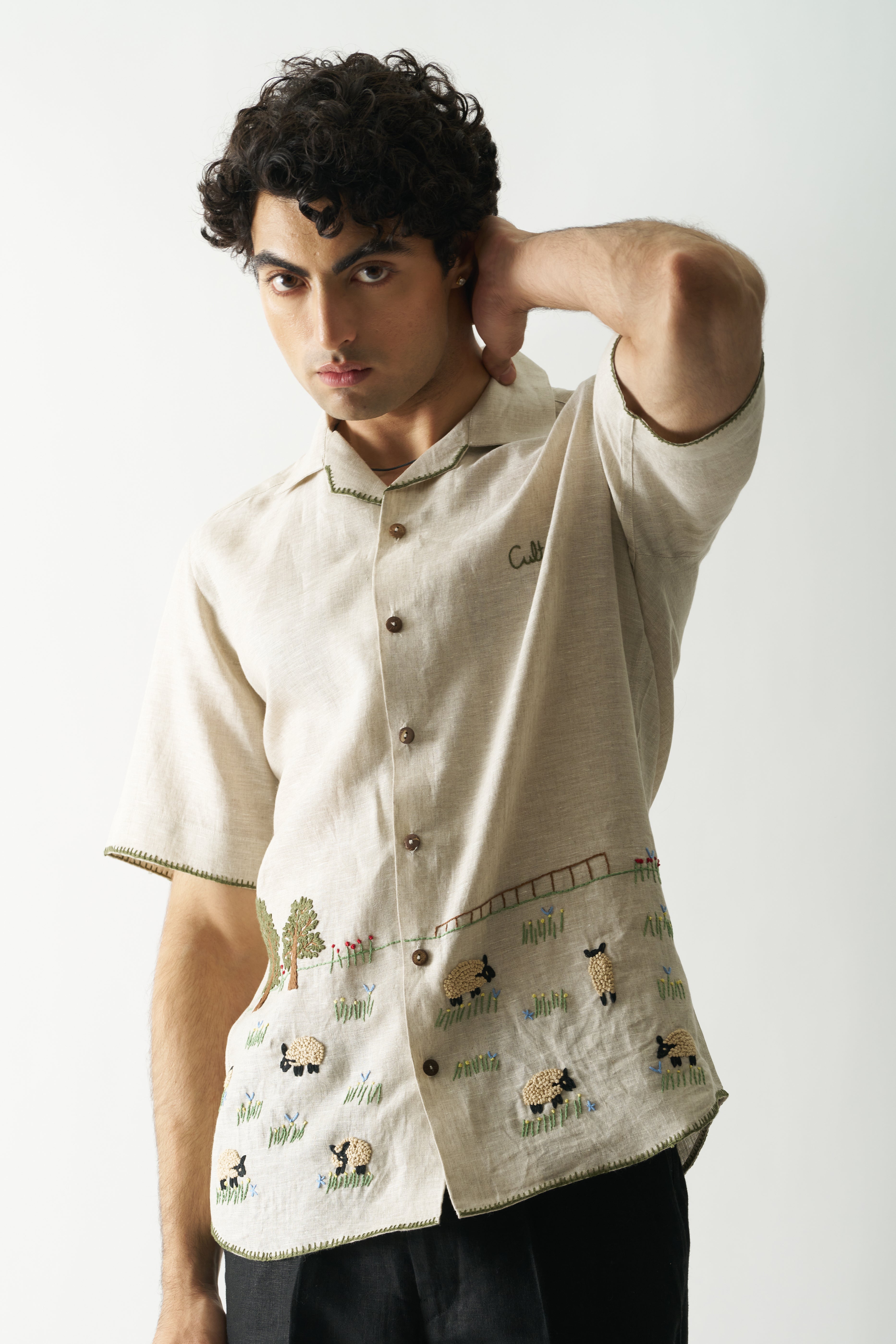 LAZY SHEEP - HAND EMBROIDERED UNISEX PURE LINEN SHIRT – Houseofcultura